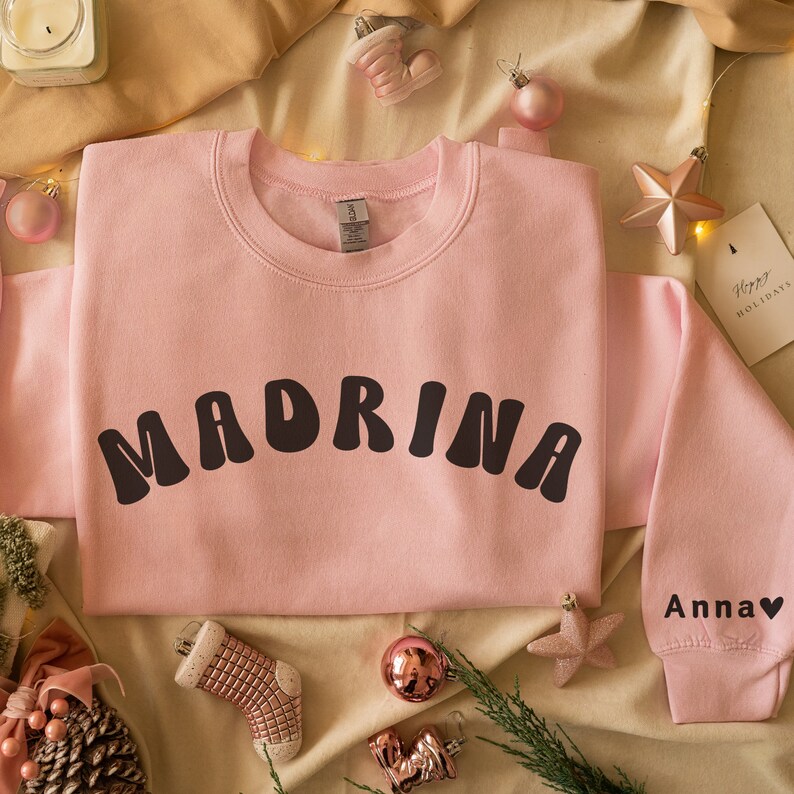 Personalized Madrina Sweater, Custom Kids Name on Sleeve Madrina ...