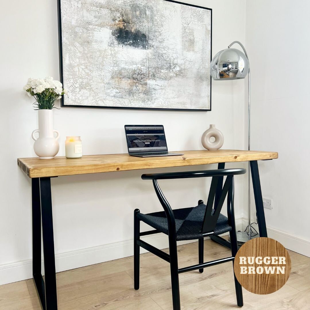 Rustic Office Desk - Trapeze Legs - Etsy UK
