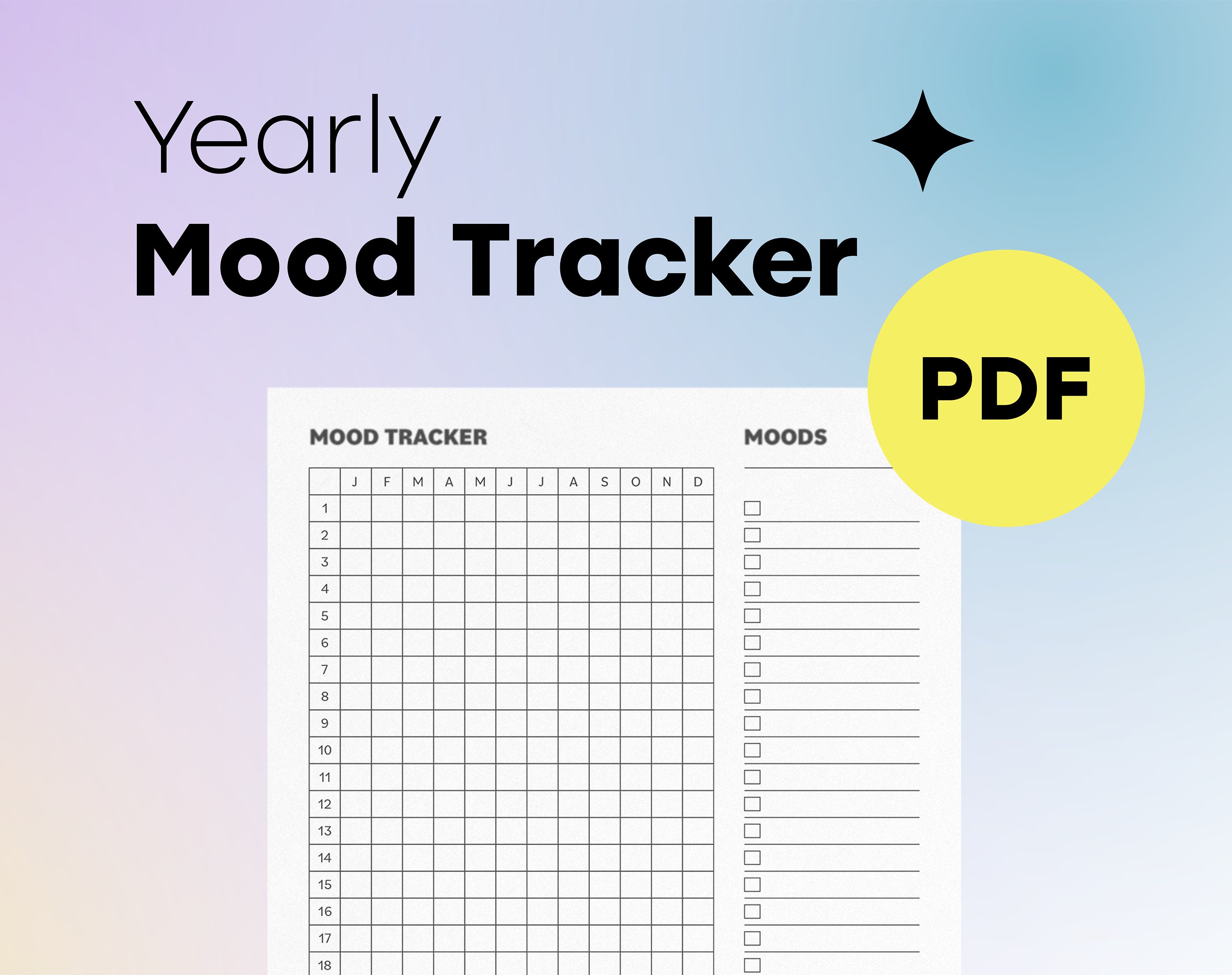 Yearly Mood Tracker Mood Journal Printable Tracker, Digital Tracker ...