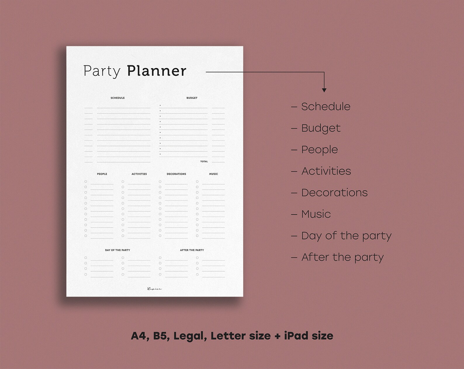 Party Planner Printable Planner, Digital Planner Vertical A4, B5 ...