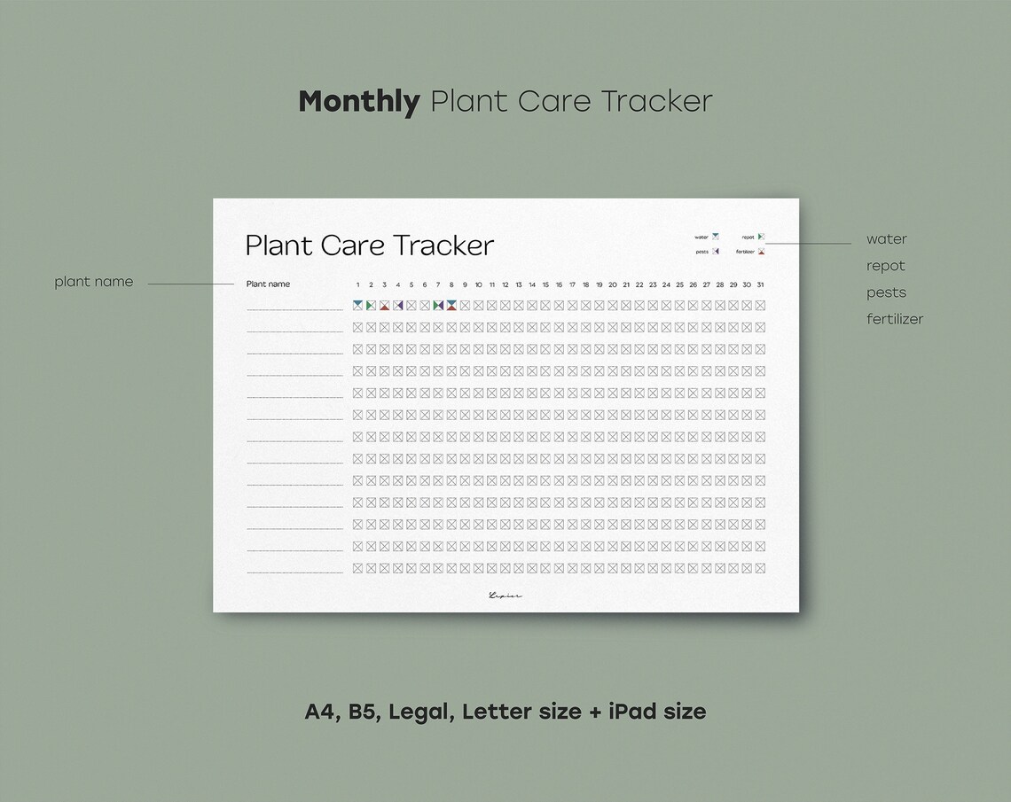 Monthly Plant Care Tracker Printable Tracker, Digital Tracker House ...