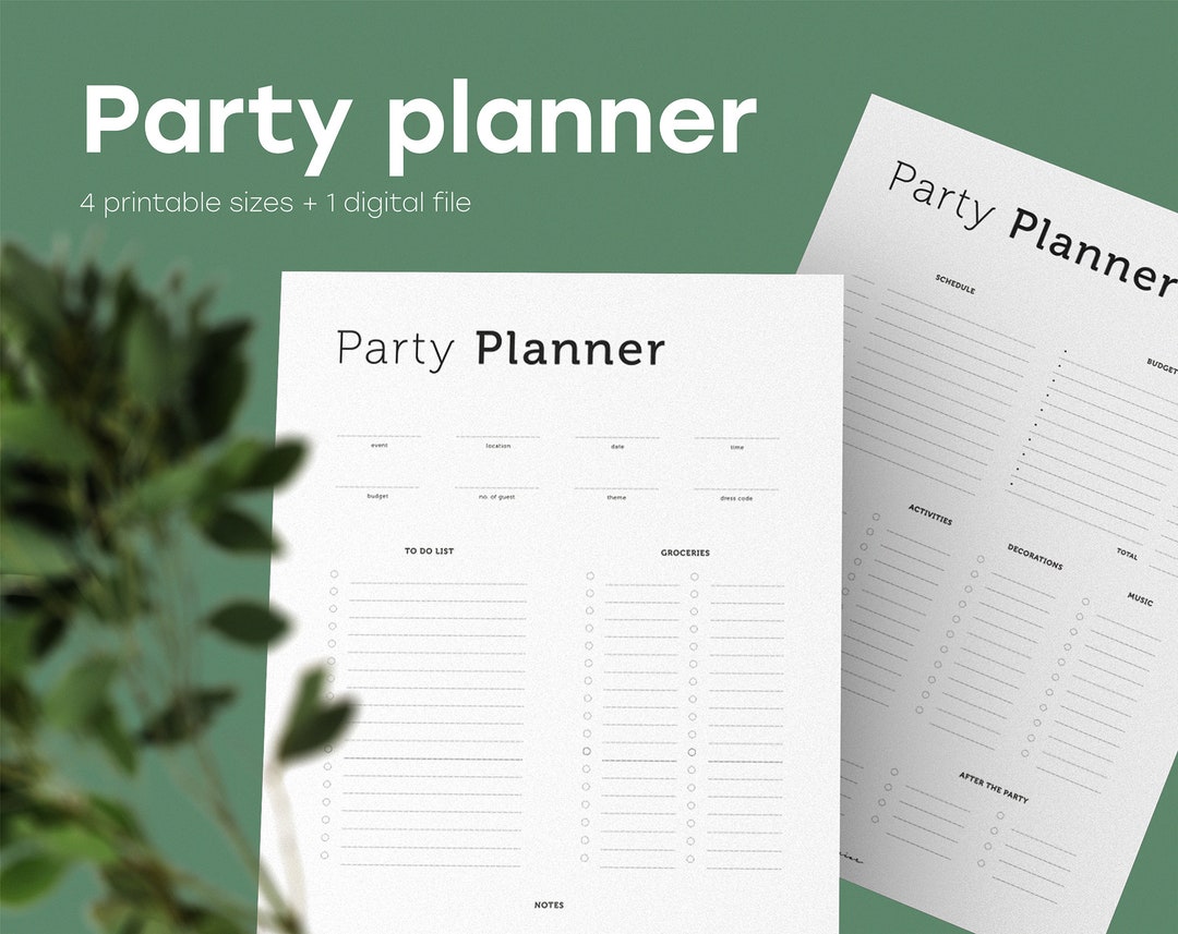 Party Planner Printable Planner, Digital Planner Vertical A4, B5 ...