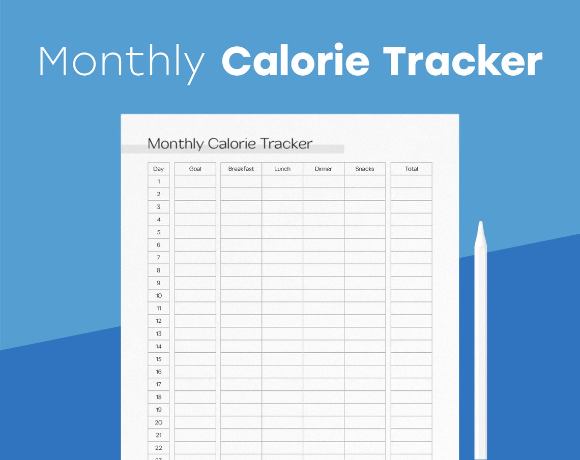 Monthly Calorie Tracker Weight Control Easy Printable - Etsy