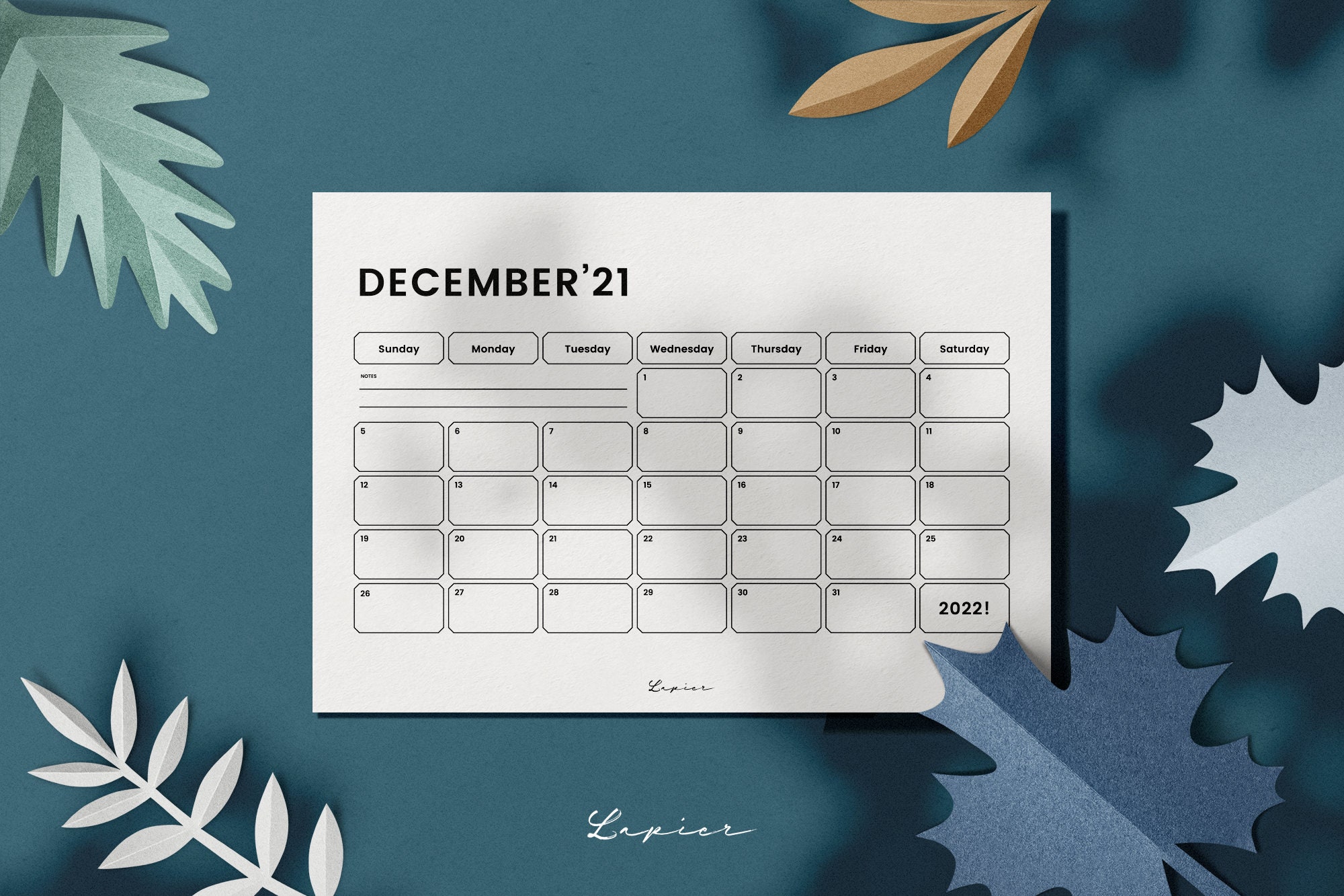 Printable 2021 December Calendar Horizontal A4, B5, Letter, Legal Size ...