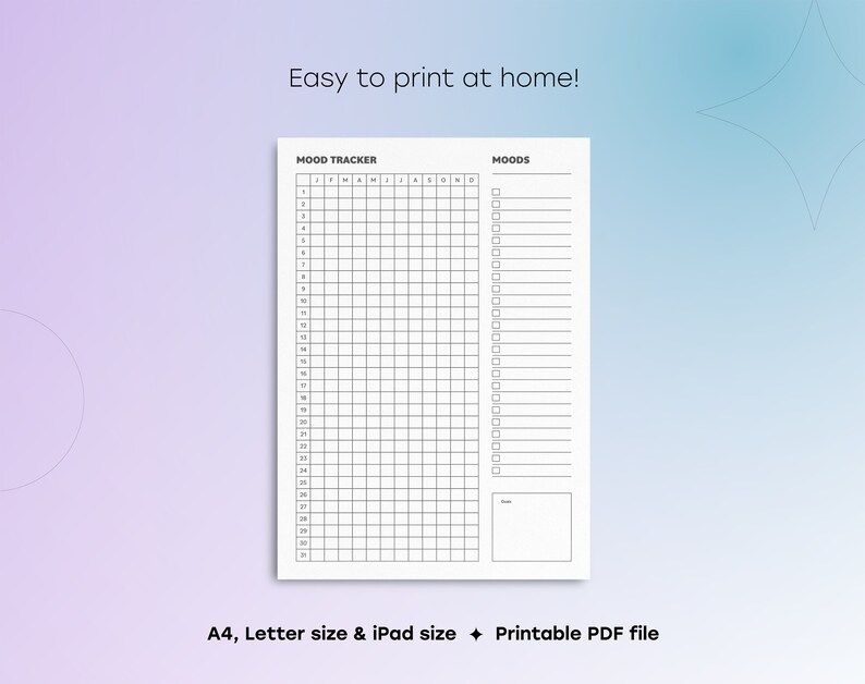 Yearly Mood Tracker Mood Journal Printable Tracker, Digital Tracker ...