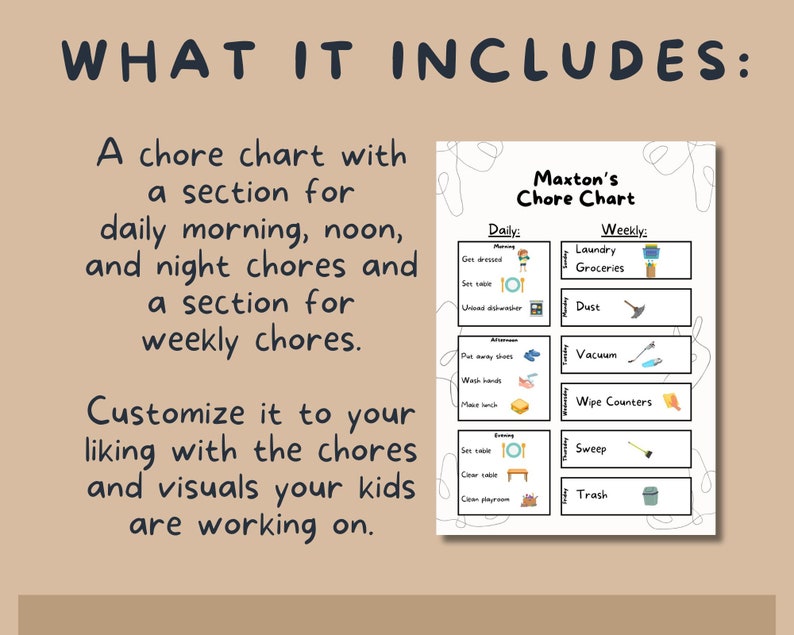 Editable Chore Chart, Customizable Chore Chart, Responsibility Chart ...