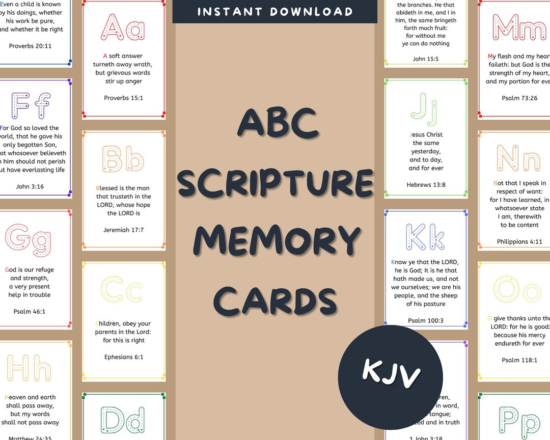 ABC Scripture Memory Cards, ABC Flash Cards, Flash Cards, Scripture ...