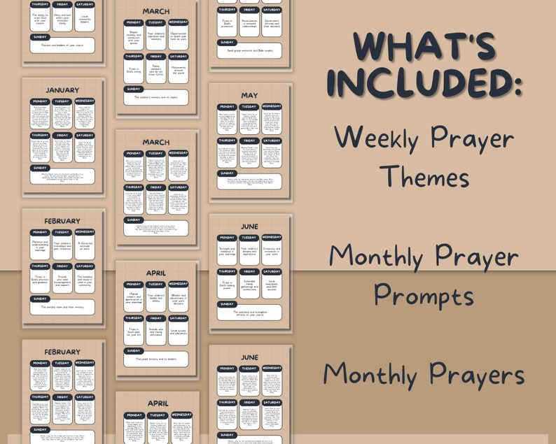 Prayer Calendar Printable, Family Prayer Calendar, Yearly Prayer ...