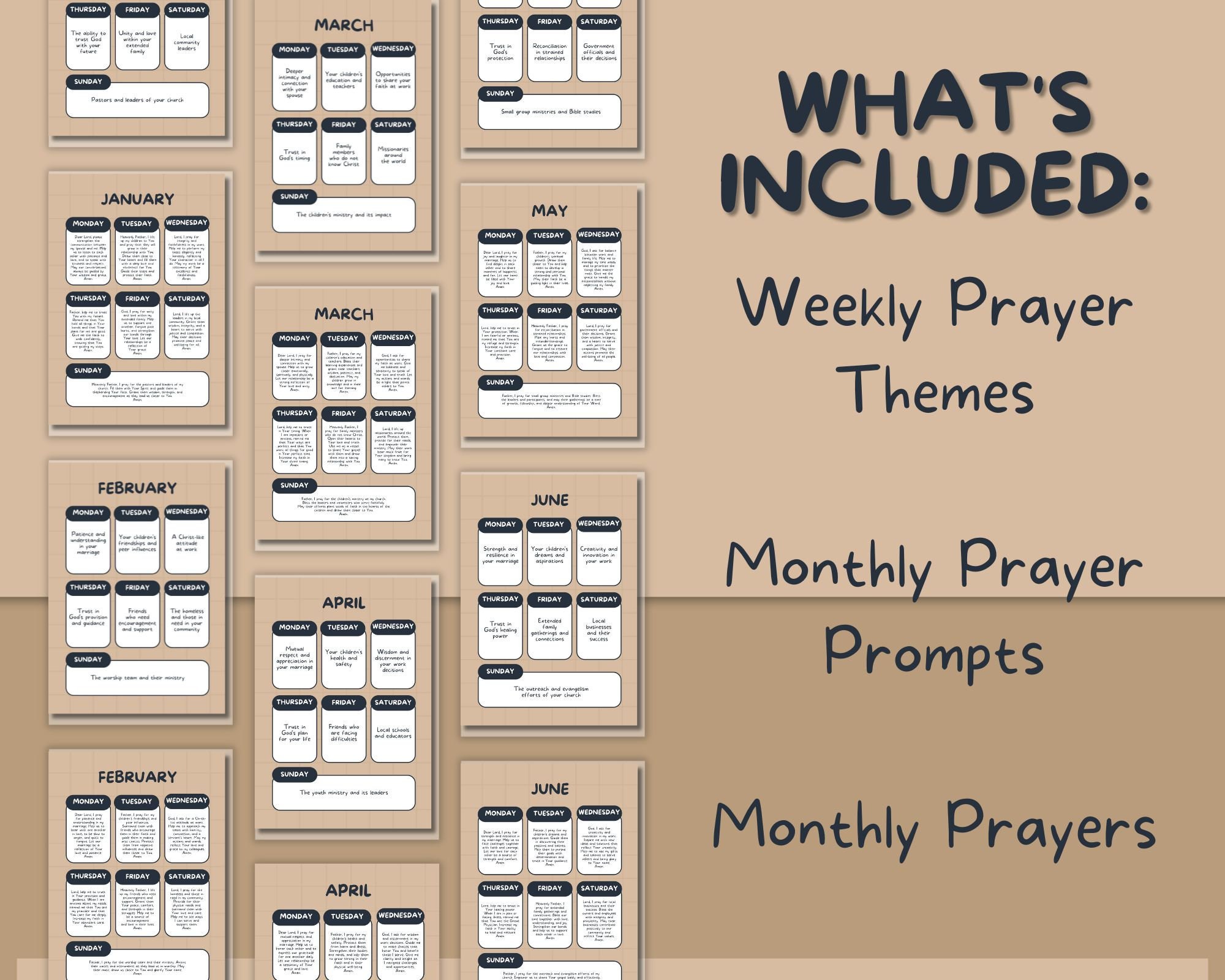 Prayer Calendar Printable, Family Prayer Calendar, Yearly Prayer ...