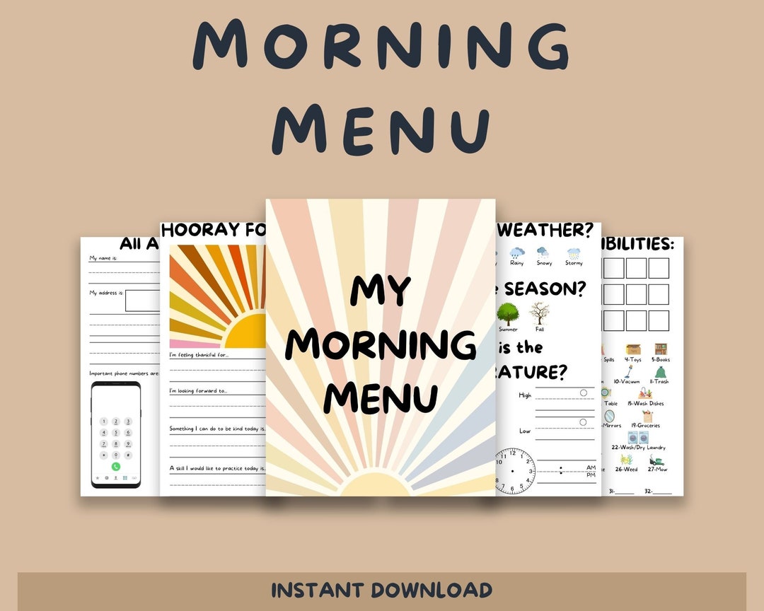 Morning Menu, Morning Menu Pages, Morning Time, Prewriting Pages ...