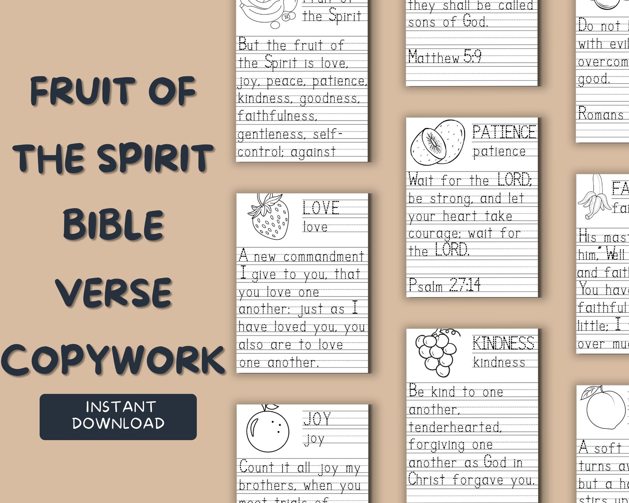 Fruit of the Spirit Bible Verse Copywork, Fruit of the Spirit Tracing ...