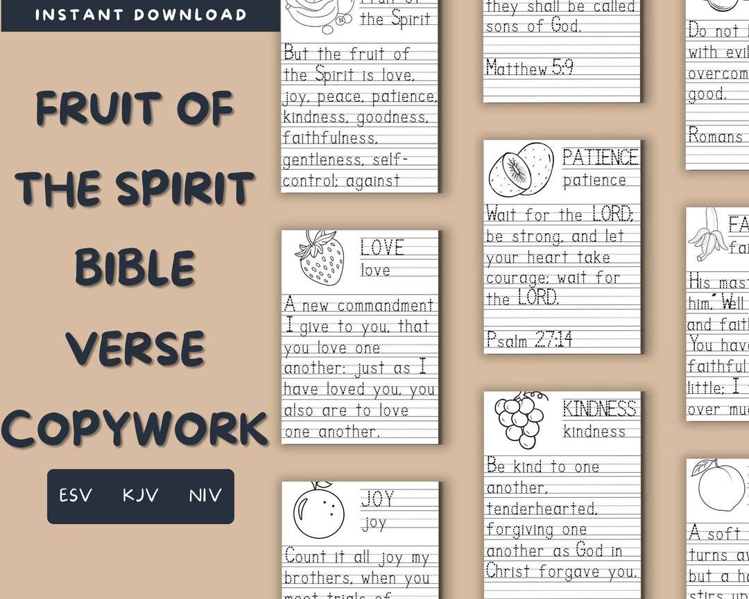 Fruit of the Spirit Bible Verse Copywork, Fruit of the Spirit Tracing ...