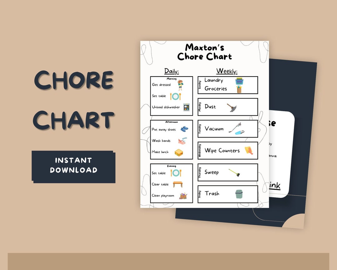 Editable Chore Chart, Customizable Chore Chart, Responsibility Chart ...