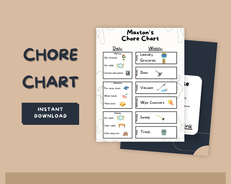 Editable Chore Chart, Customizable Chore Chart, Responsibility Chart ...