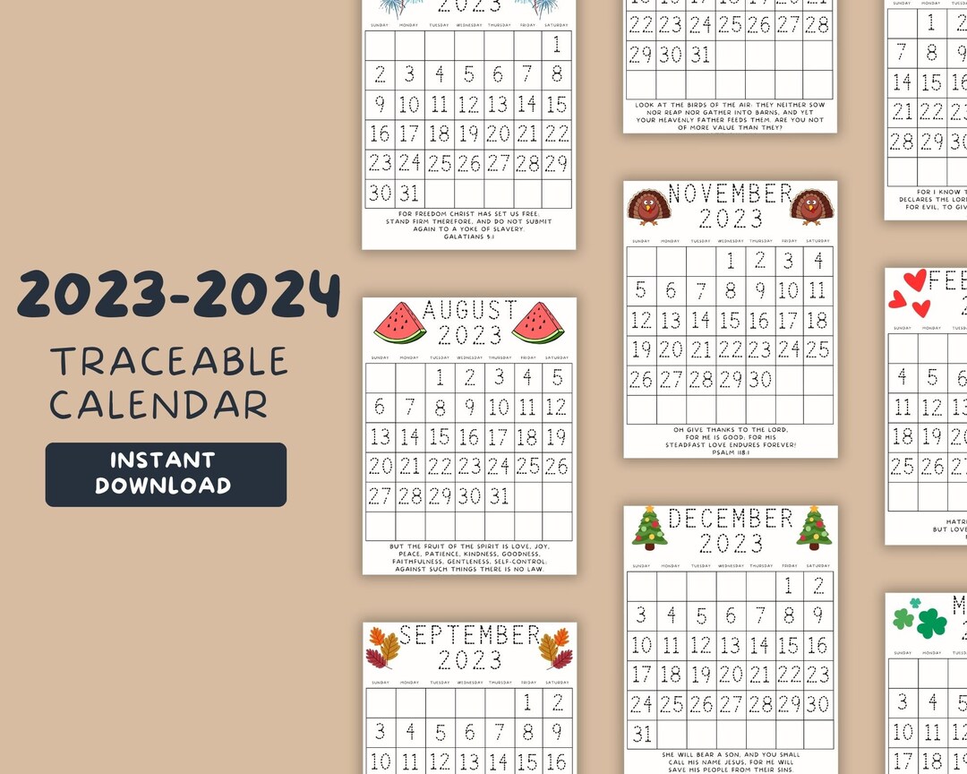 Traceable Monthly Calendar Morning Menu Calendar Morning - Etsy