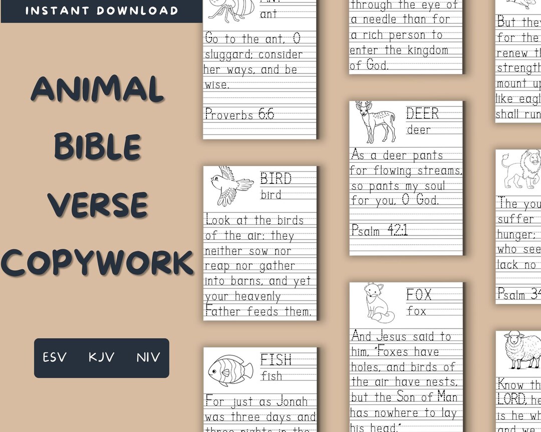 Animal Bible Verse Copywork, Animal Tracing Worksheets, Scripture ...