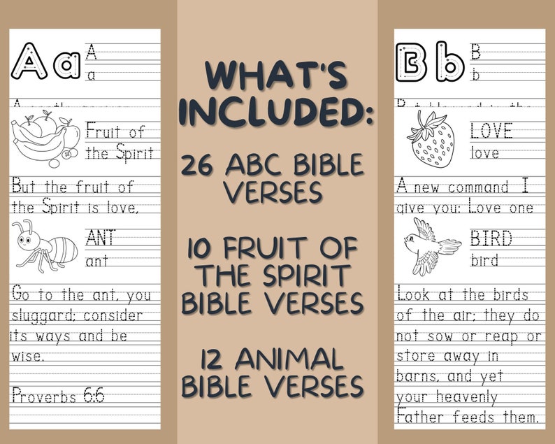 Bible Verse Copywork Bundle, Fruit of the Spirit Tracing Worksheets ...
