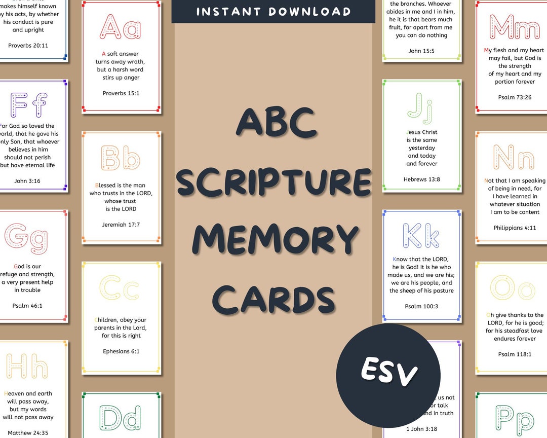 ABC Scripture Memory Cards, ABC Flash Cards, Flash Cards, Scripture ...
