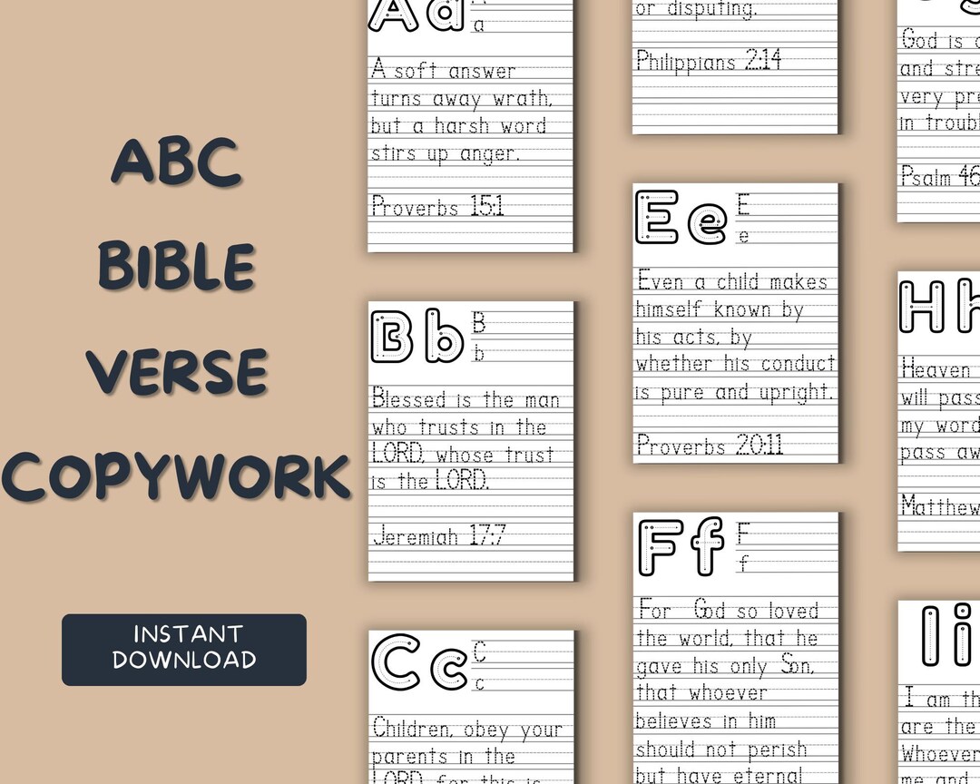 ABC Bible Verse Copywork, Alphabet Tracing Worksheets, Scripture ...
