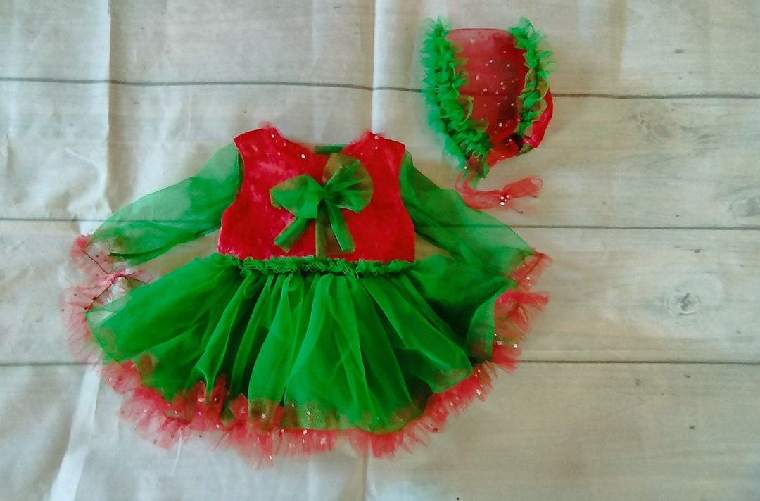 Christmas Girl Outfit: Red Velvet Dress With Tulle Cap - Etsy