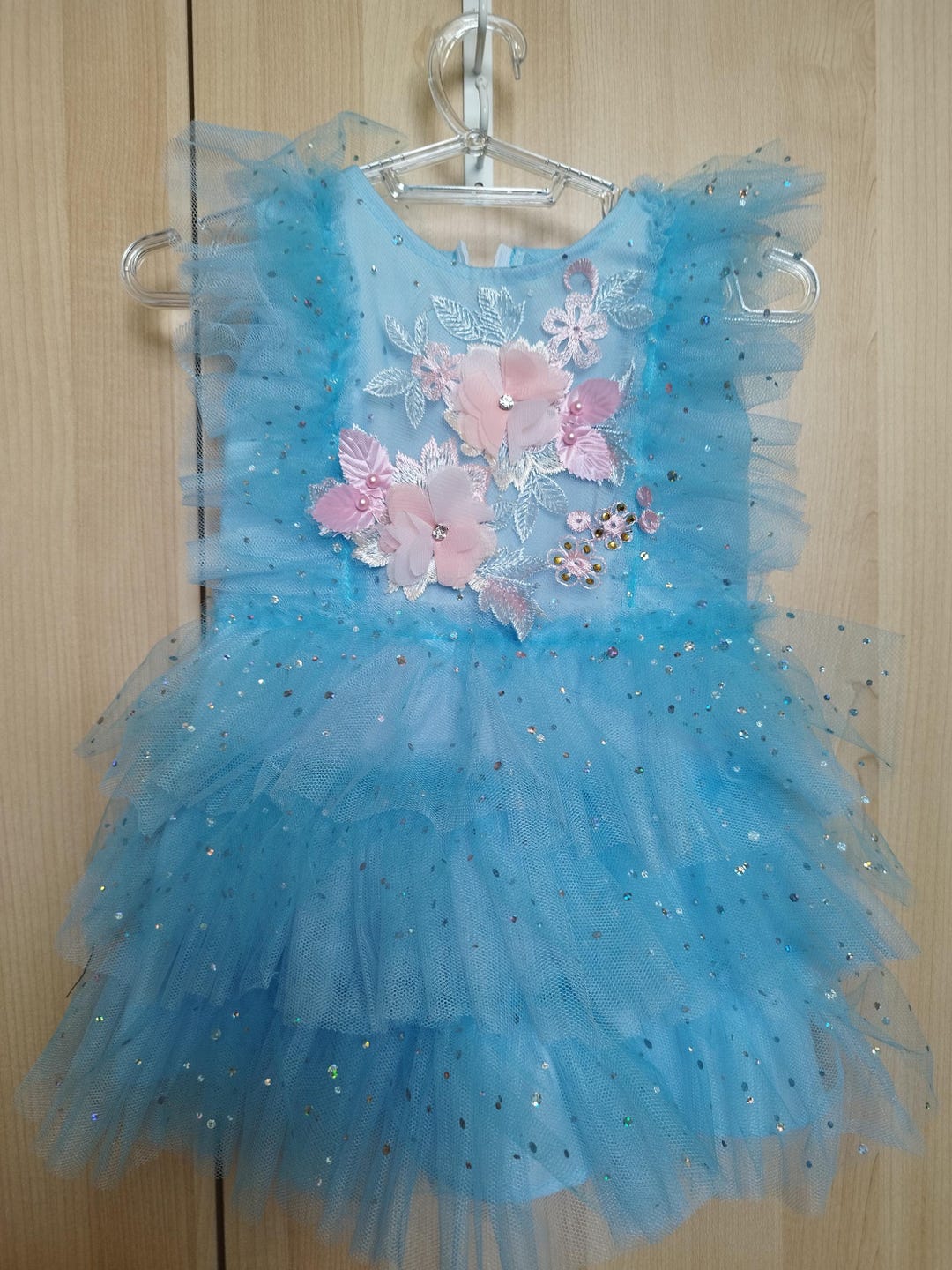 Girls' Tulle Dress: Pink & Blue Cotton Party Dress With Sequins - Etsy