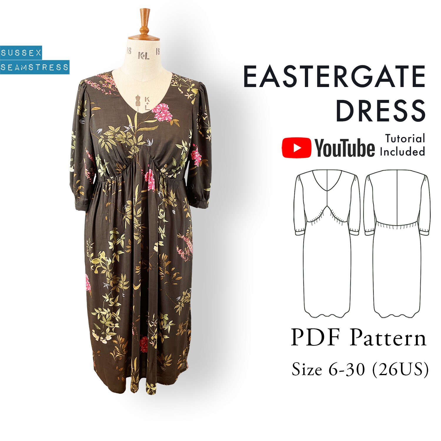 Eastergate Dress PDF Sewing Pattern Tutorial Video Summer/evening ...
