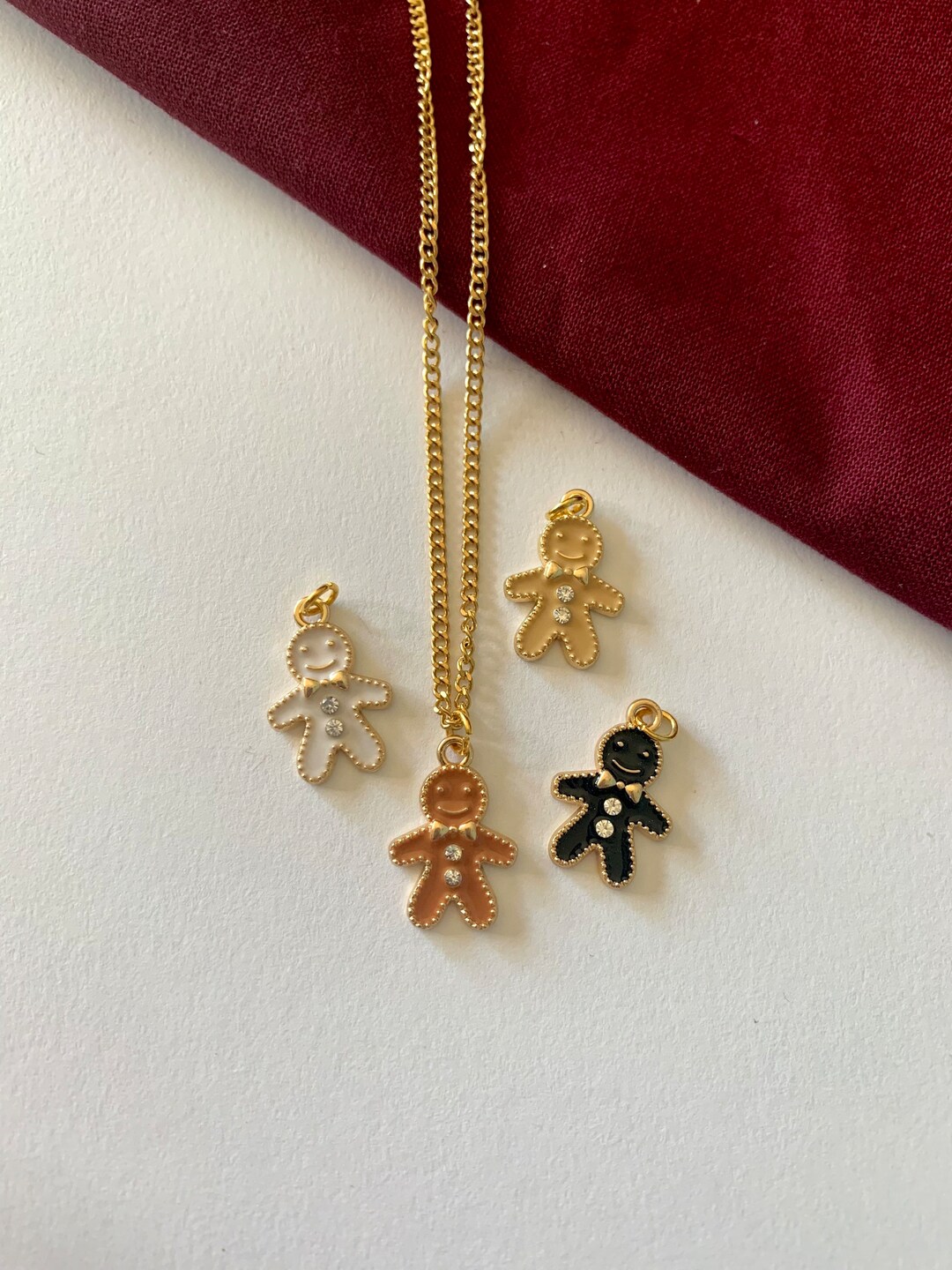 Enameled Gingerbread Men Necklace - Christmas Necklace - Tiny ...