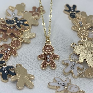 Enameled Gingerbread Men Necklace - Christmas Necklace - Tiny ...