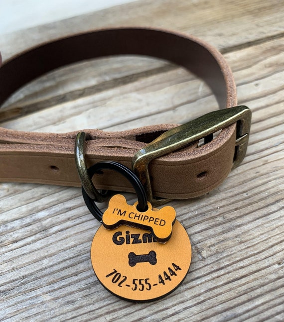 Leather Pet Tag Pet ID Tag Leather Dog Tag Pet Name Tag | Etsy