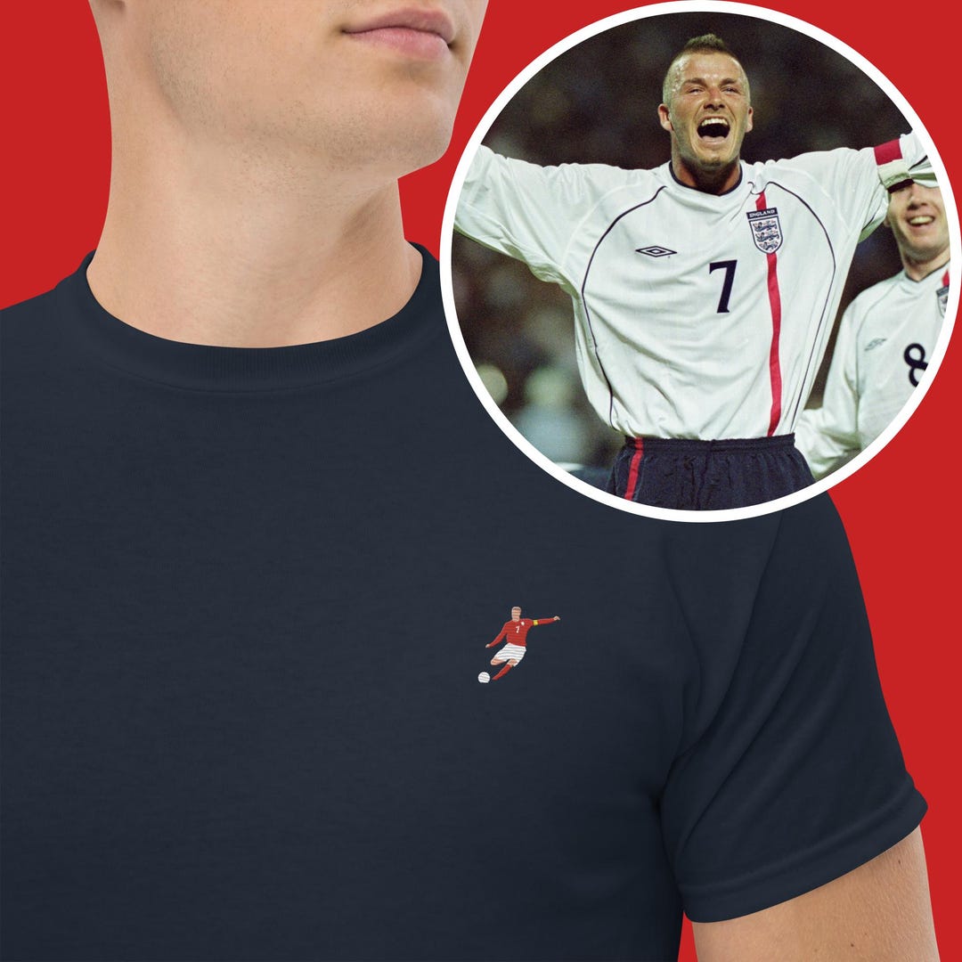 David Beckham England Embroidered T-shirt – Iconic Free Kick Retro ...