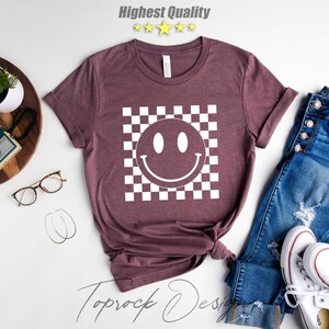 Smiley Face Shirt,happy Face Sweatshirt,smiley Face Checkered Shirt ...