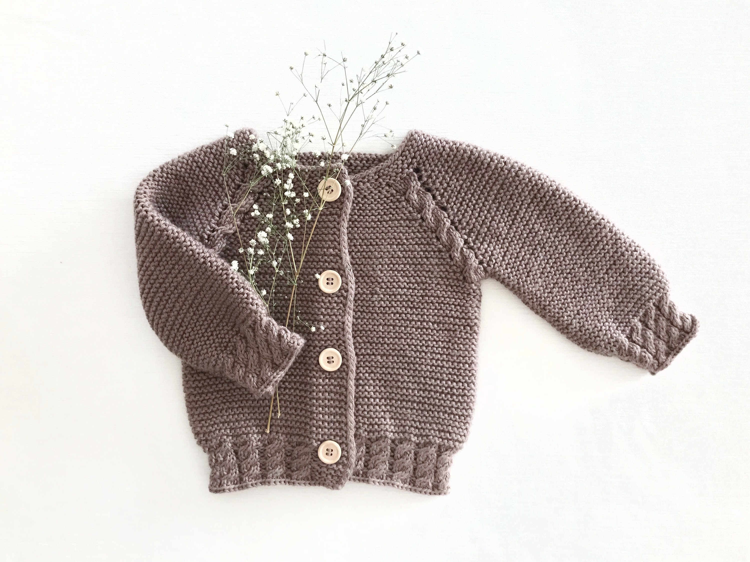 Hand Knit Baby Merino Wool Cardigan: Natural Coconut Buttons - Etsy