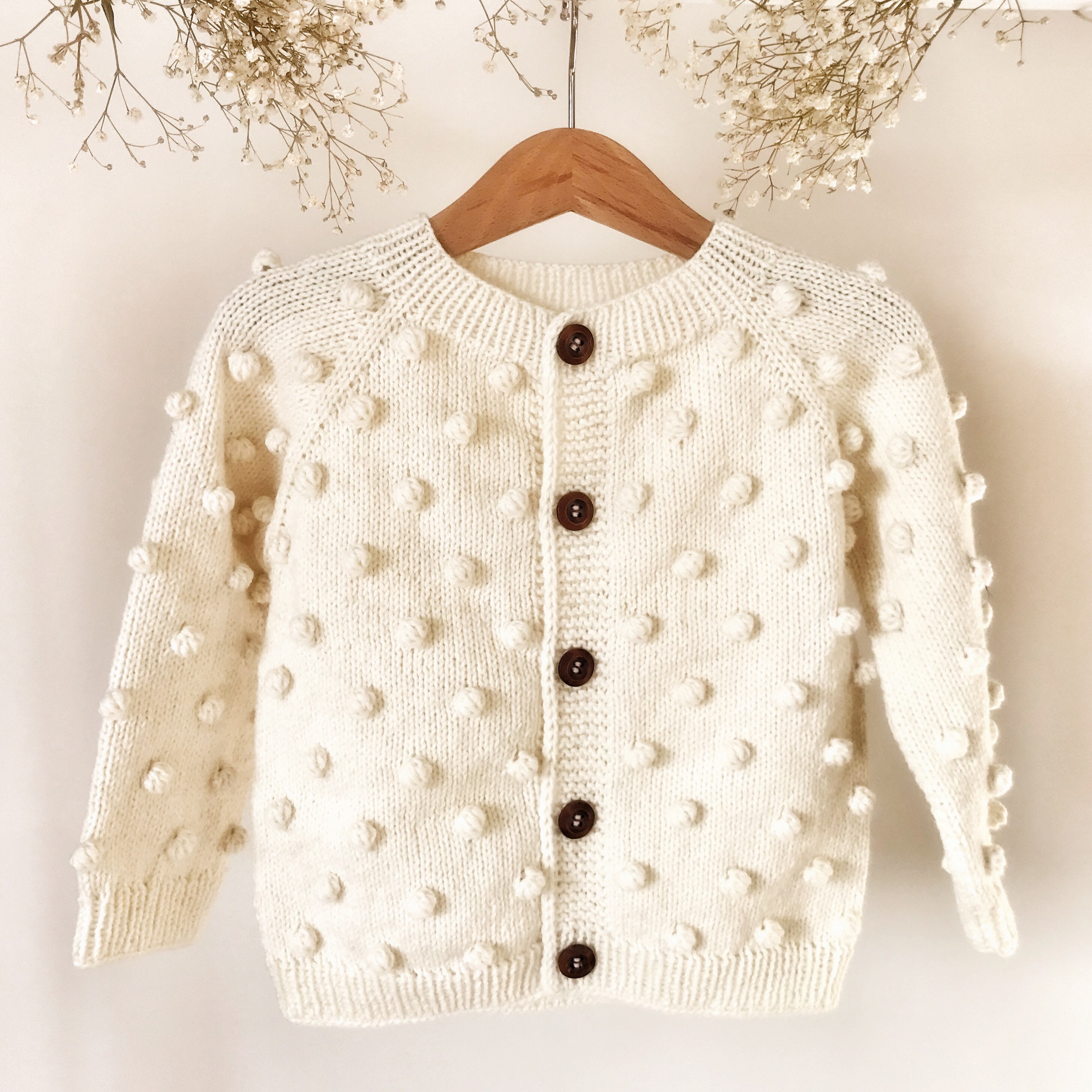 Knitted Kids Popcorn Cardigan-merino Wool Knit Popcorn - Etsy