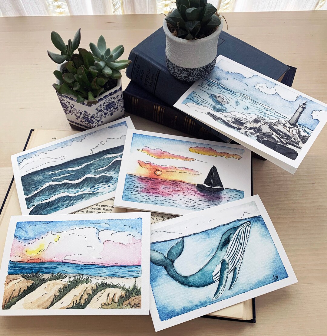 Watercolor Ocean Card Set - Etsy