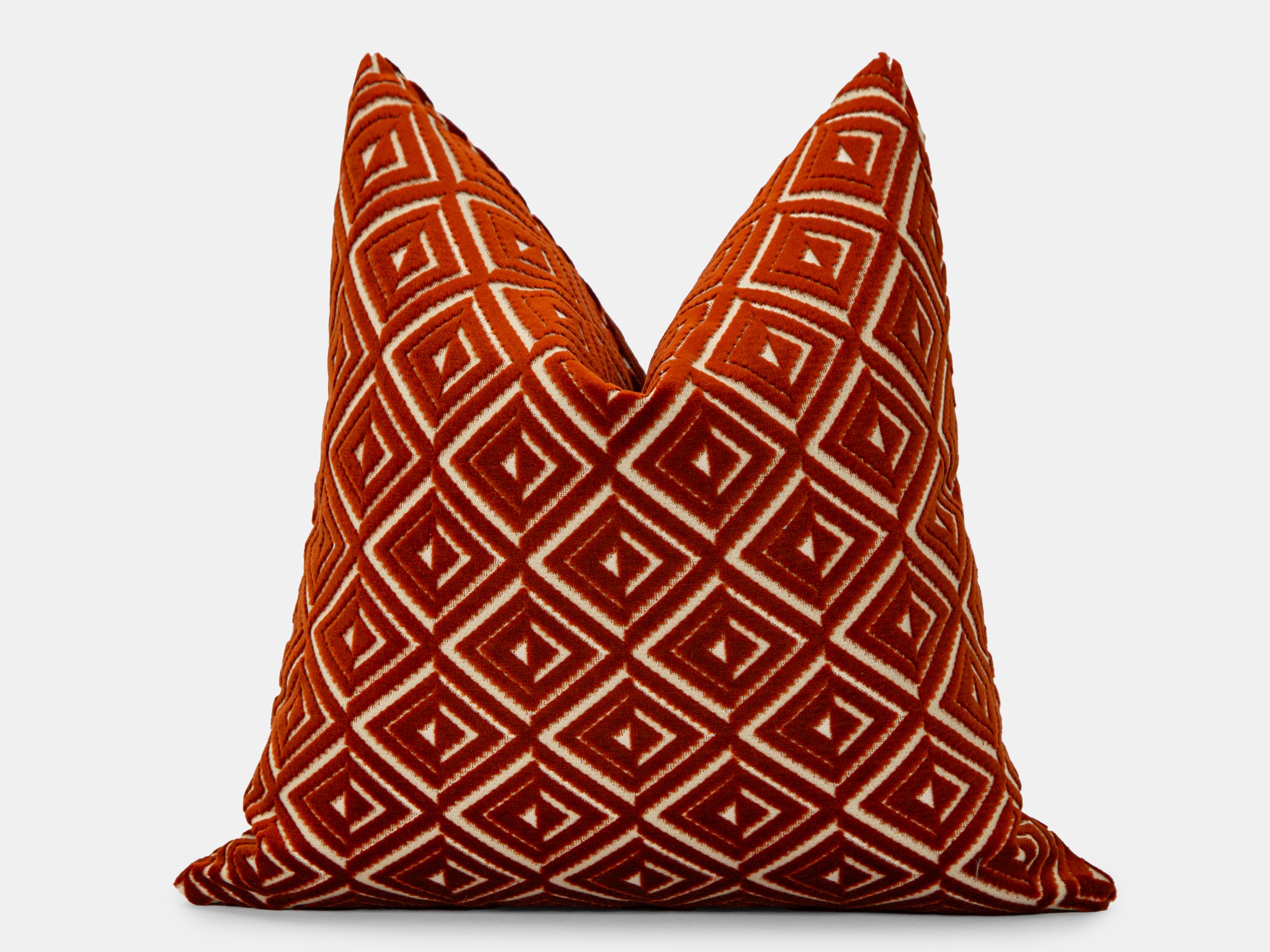 Rust Cut Velvet Pillow Cover | Luxury Geometric Euro Sham, We Pay Duty ...