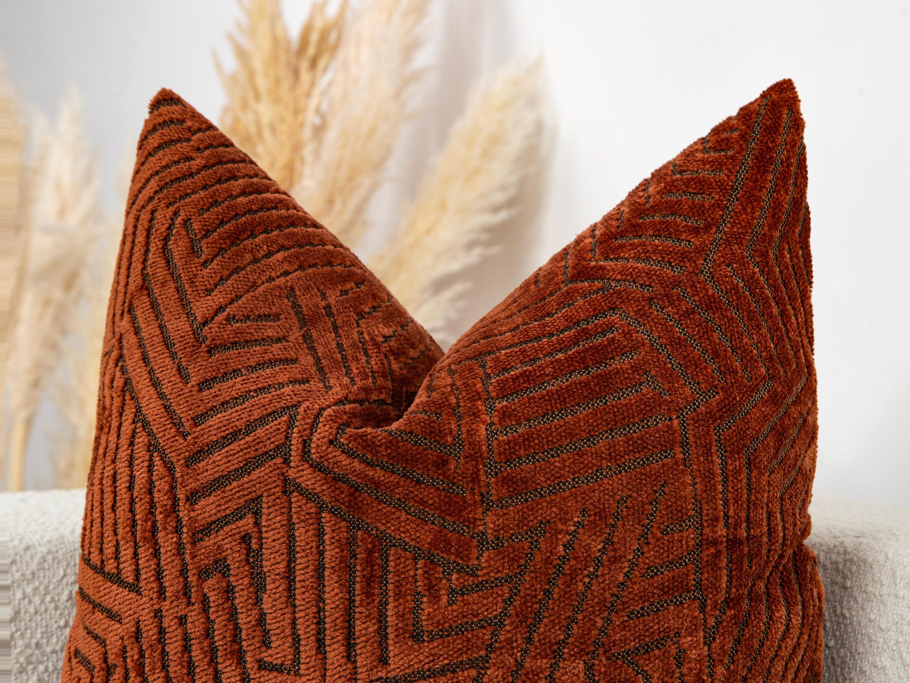 Geometric Rust Throw Pillow Cover | Soft Textured Accent Pillow - Etsy