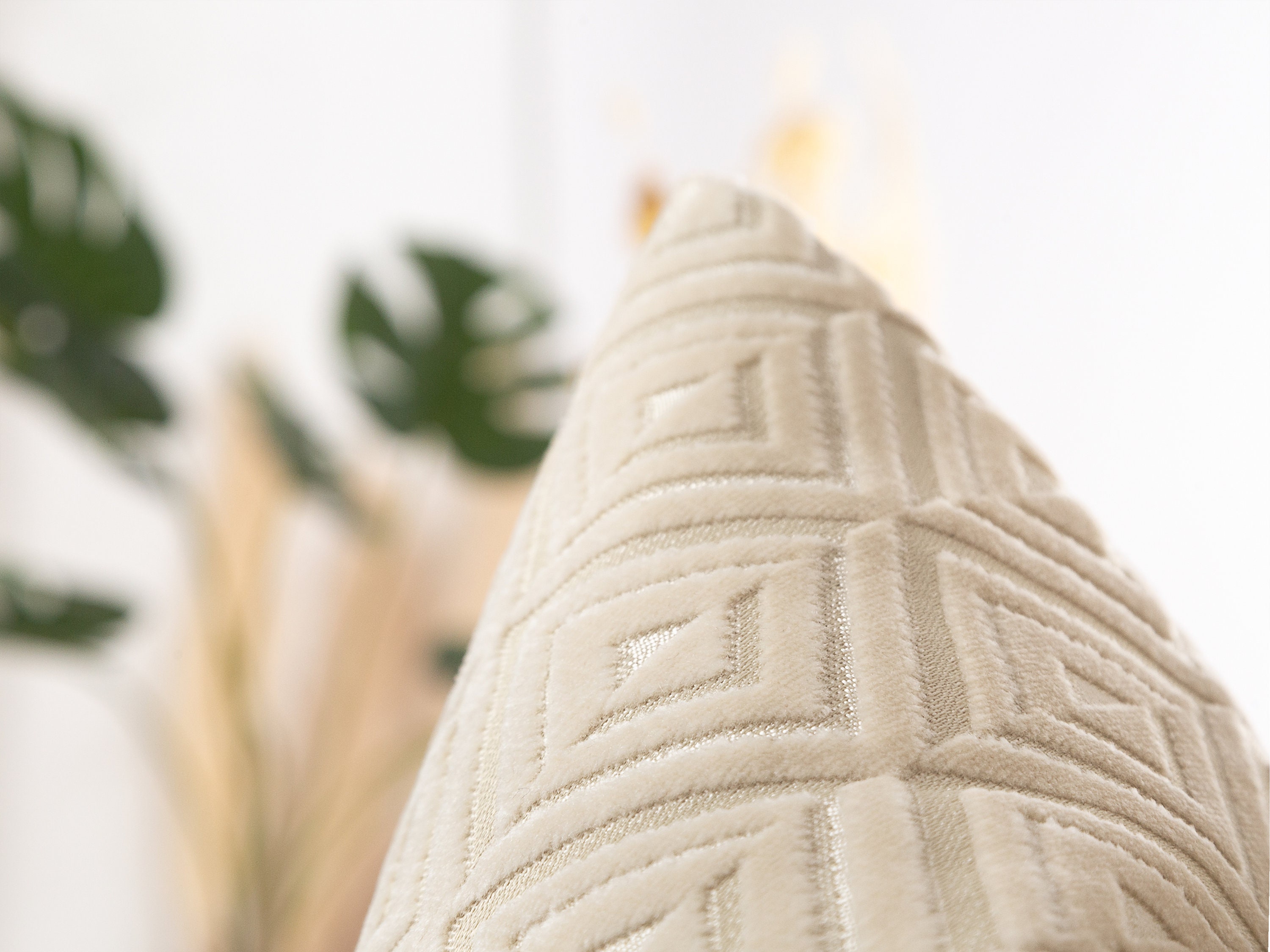 Cream Geometric Pillow Cover • Designer Throw Pillow • Textured Velvet ...