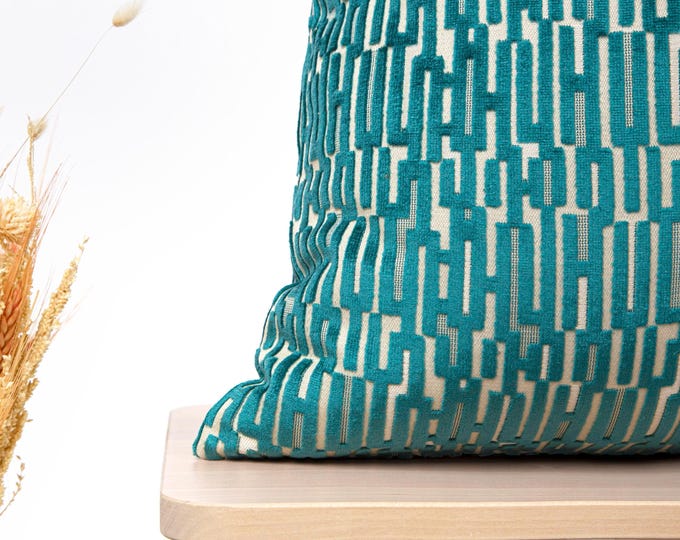 Teal Cut Velvet Pillow Cover • Geometric Euro Sham • Teal Cushion Cover ...