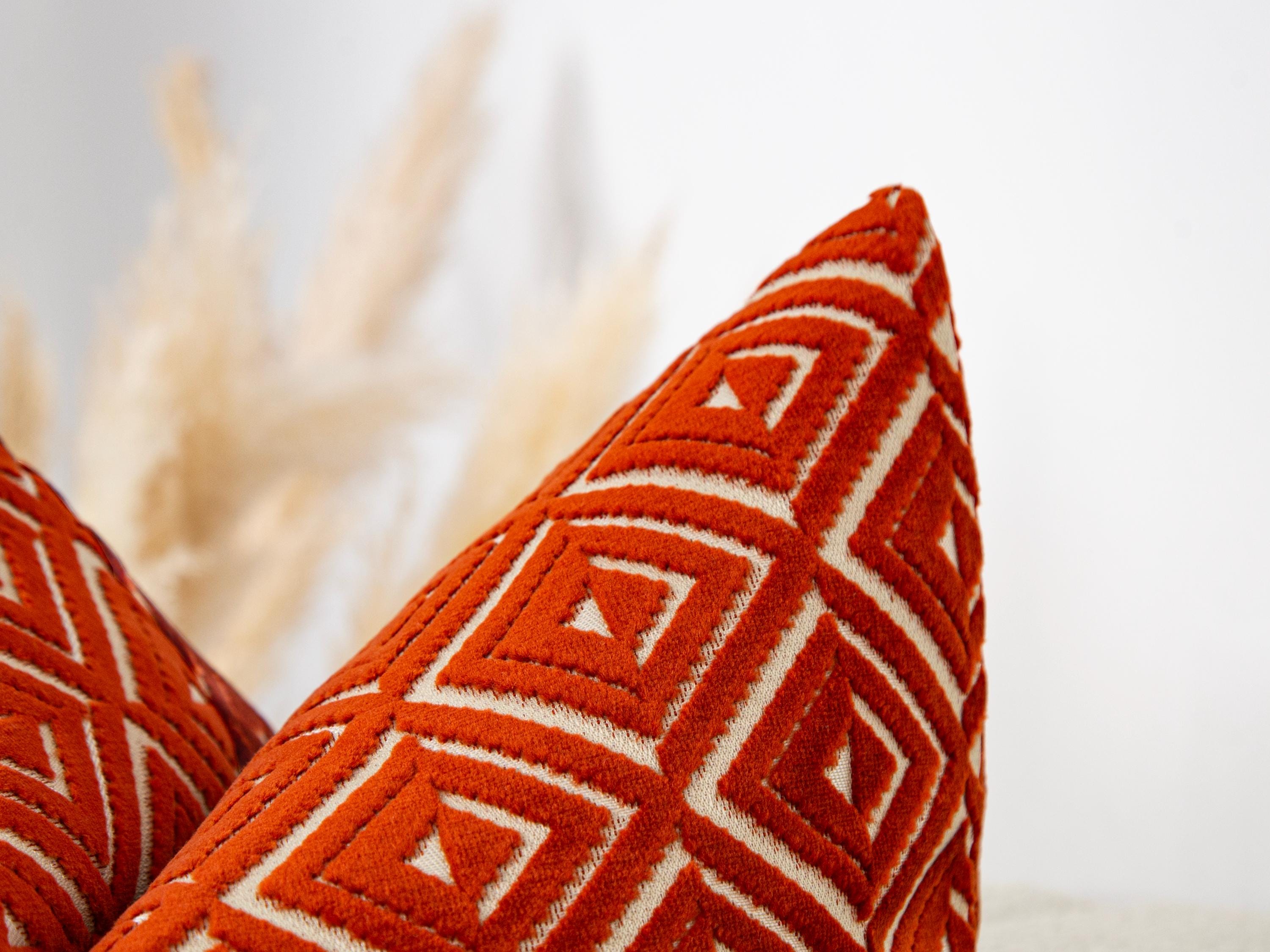 Rust Cut Velvet Pillow Cover | Luxury Geometric Euro Sham, We Pay Duty ...