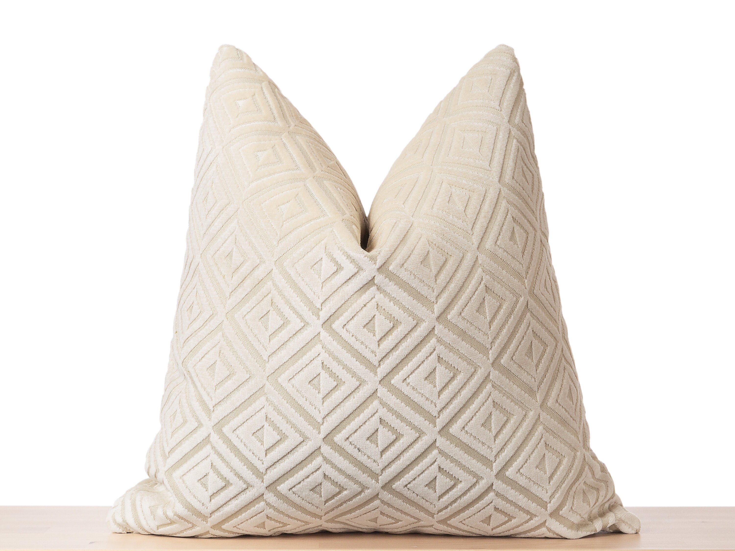 Cream Geometric Pillow Cover • Designer Throw Pillow • Textured Velvet ...