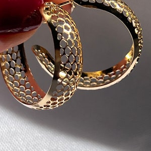 Gold Open Medium Hoop Earrings, Gold Mesh Hoop Earrings, Lightweight ...
