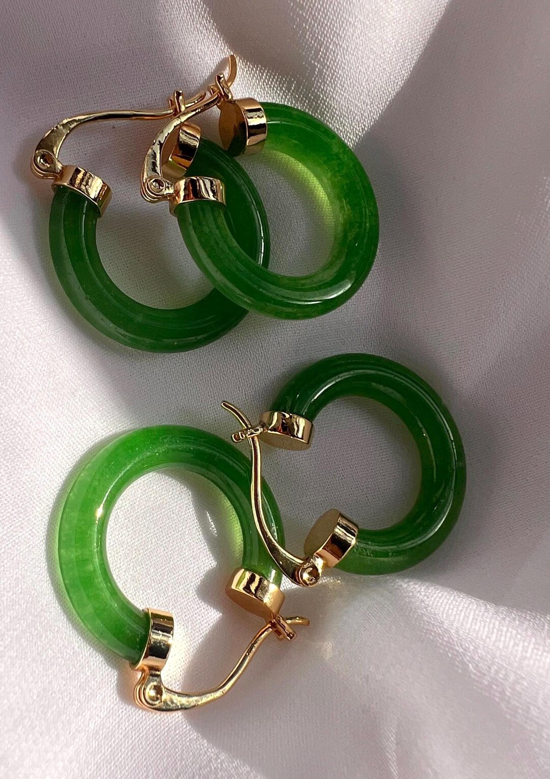 Green Jade Hoop Earrings: 18kt Gold Filled, Gemstone Jewelry - Etsy