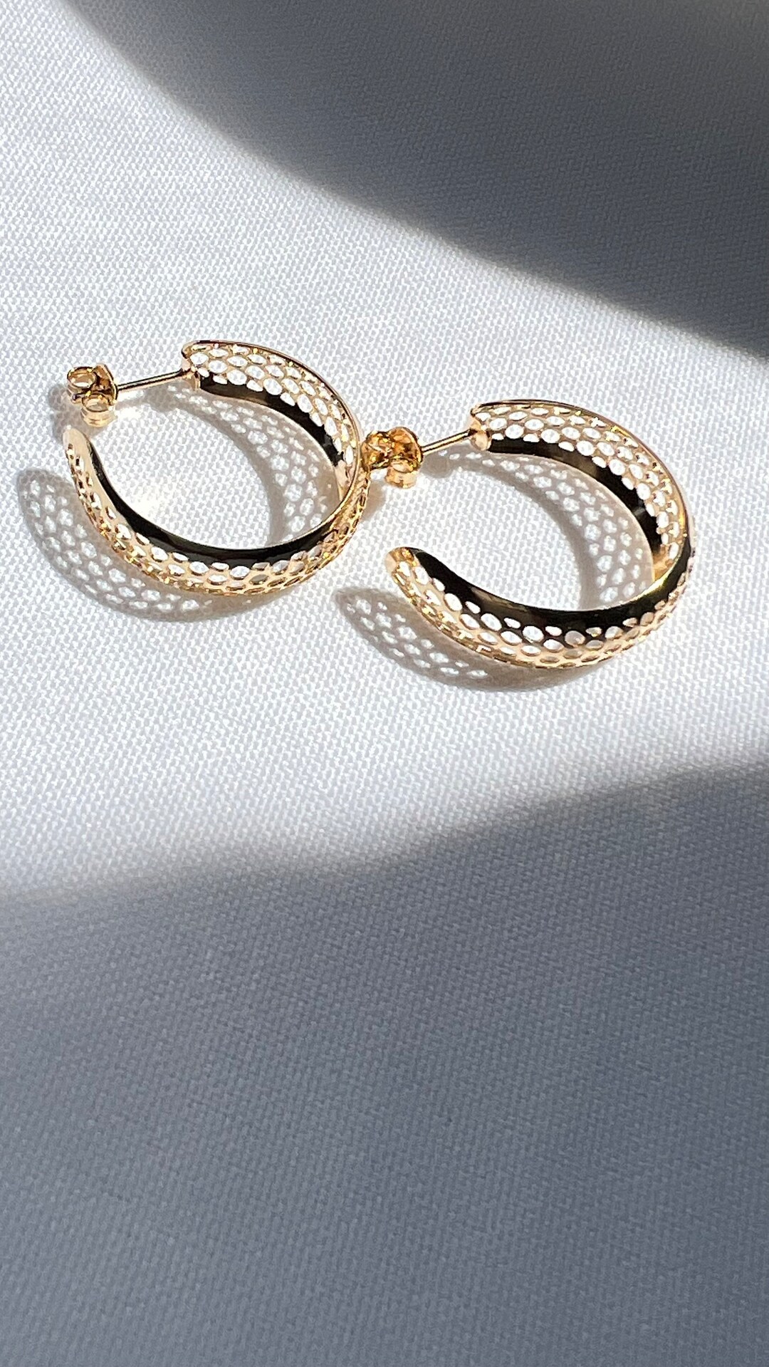 Gold Open Medium Hoop Earrings, Gold Mesh Hoop Earrings, Lightweight ...