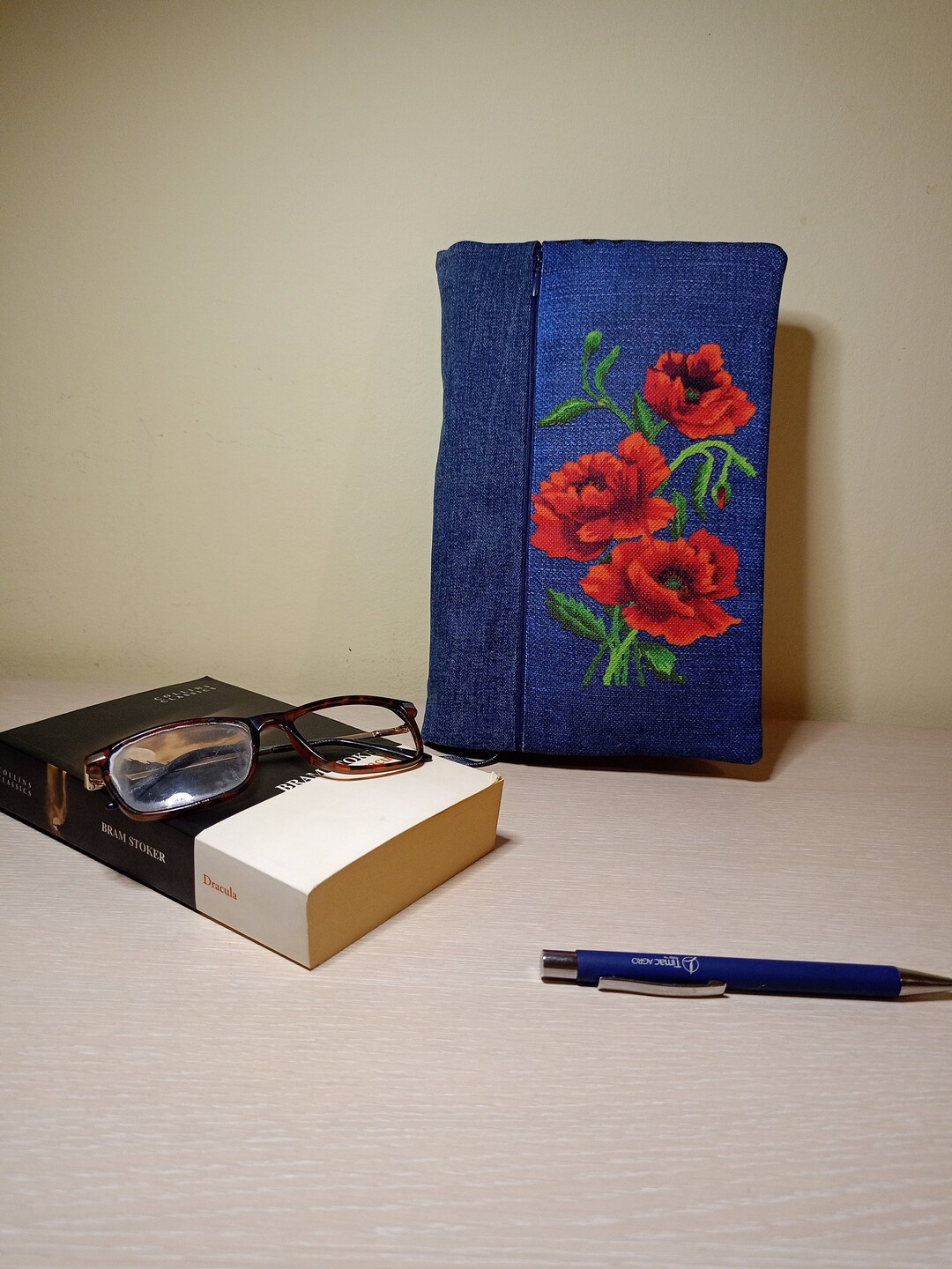 Denim Book Cover With Zipper Pocket, Notebook or Journal Cover, Fabric ...