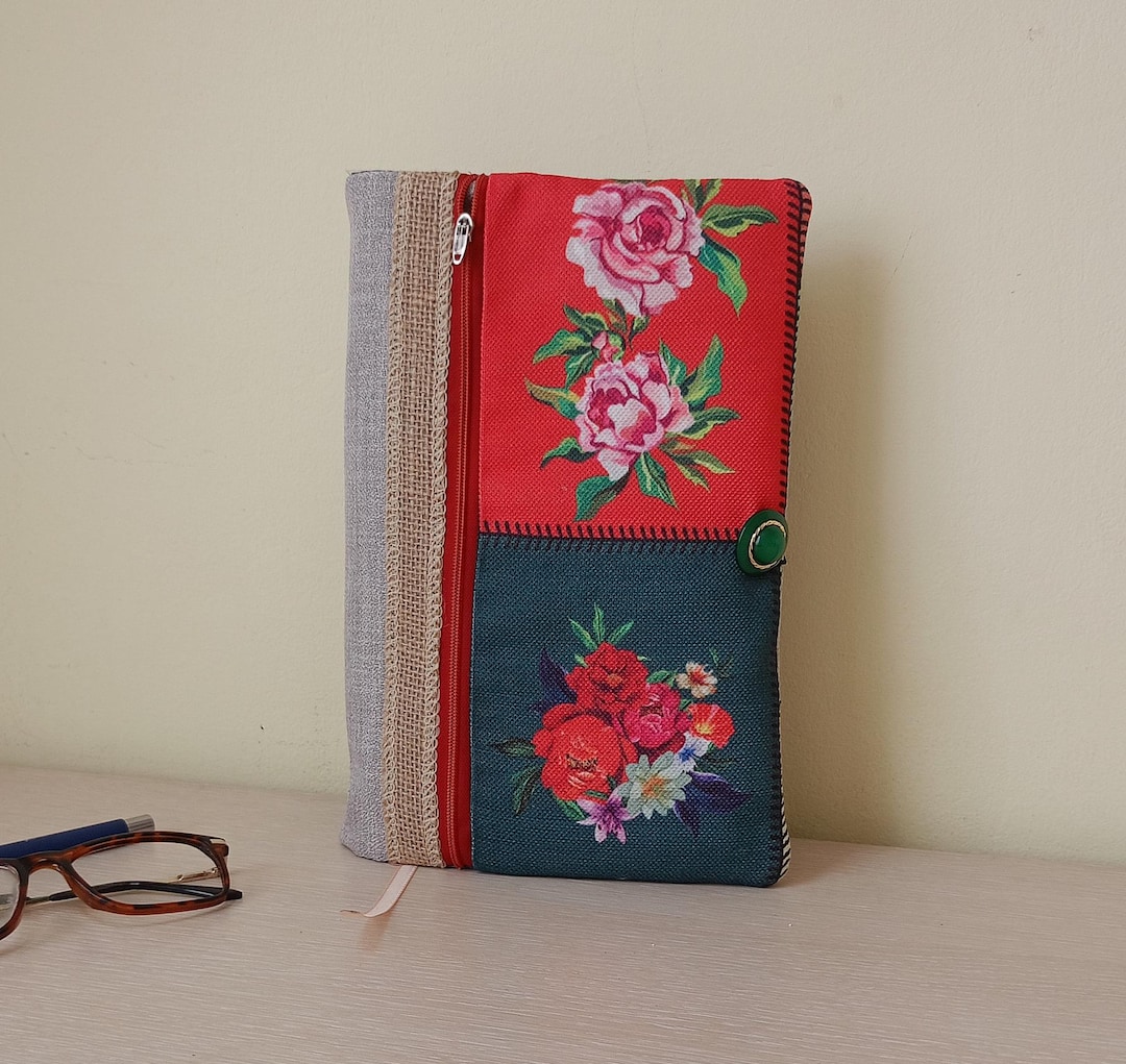 Cloth Book Cover With Zipper Pocket, Notebook or Journal Cover, Fabric ...