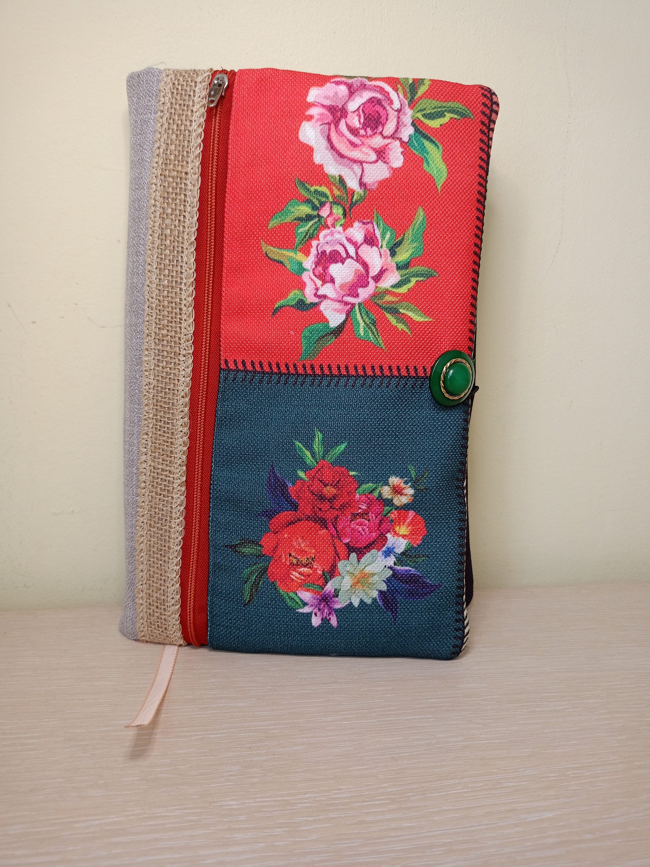 Cloth Book Cover With Zipper Pocket, Notebook or Journal Cover, Fabric ...