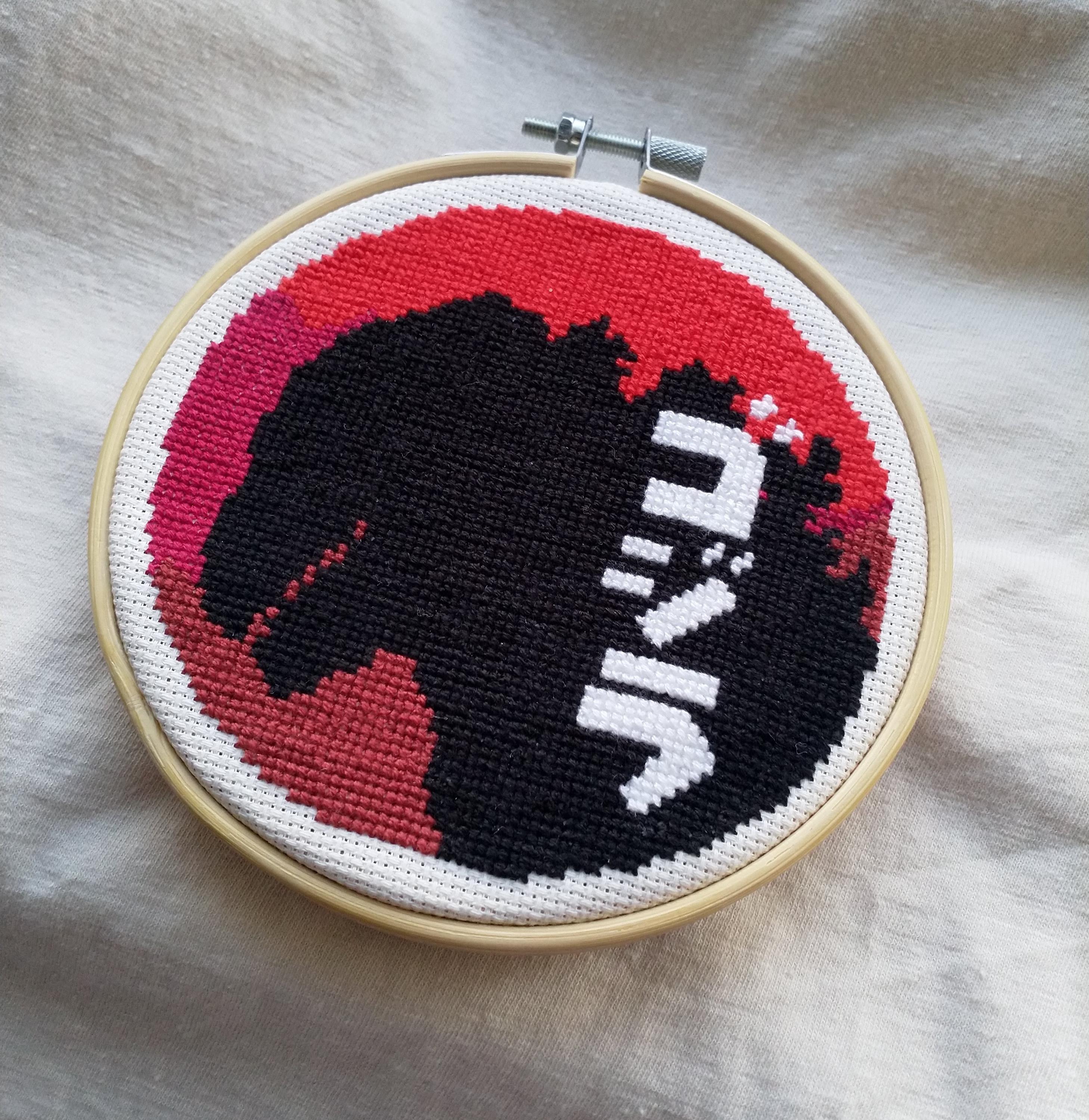 Godzilla Gradient Red Moon Cross Stitch Pattern PDF - Xstitch - Gojira ...