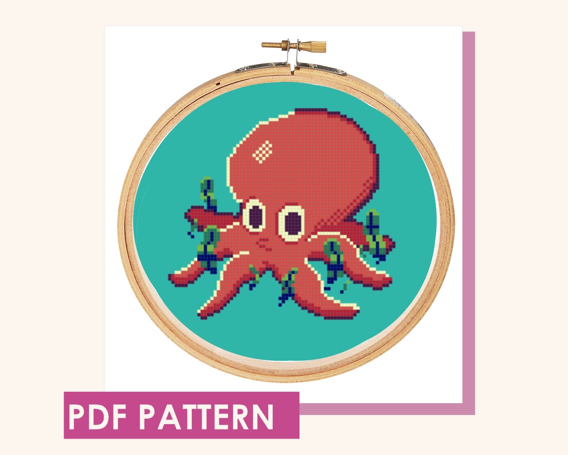 Retro Octopus Cross Stitch PDF Pattern Ocean Colourful - Etsy