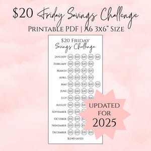20 Dollar Friday Savings Challenge Printable, Friday Savings 2025 ...