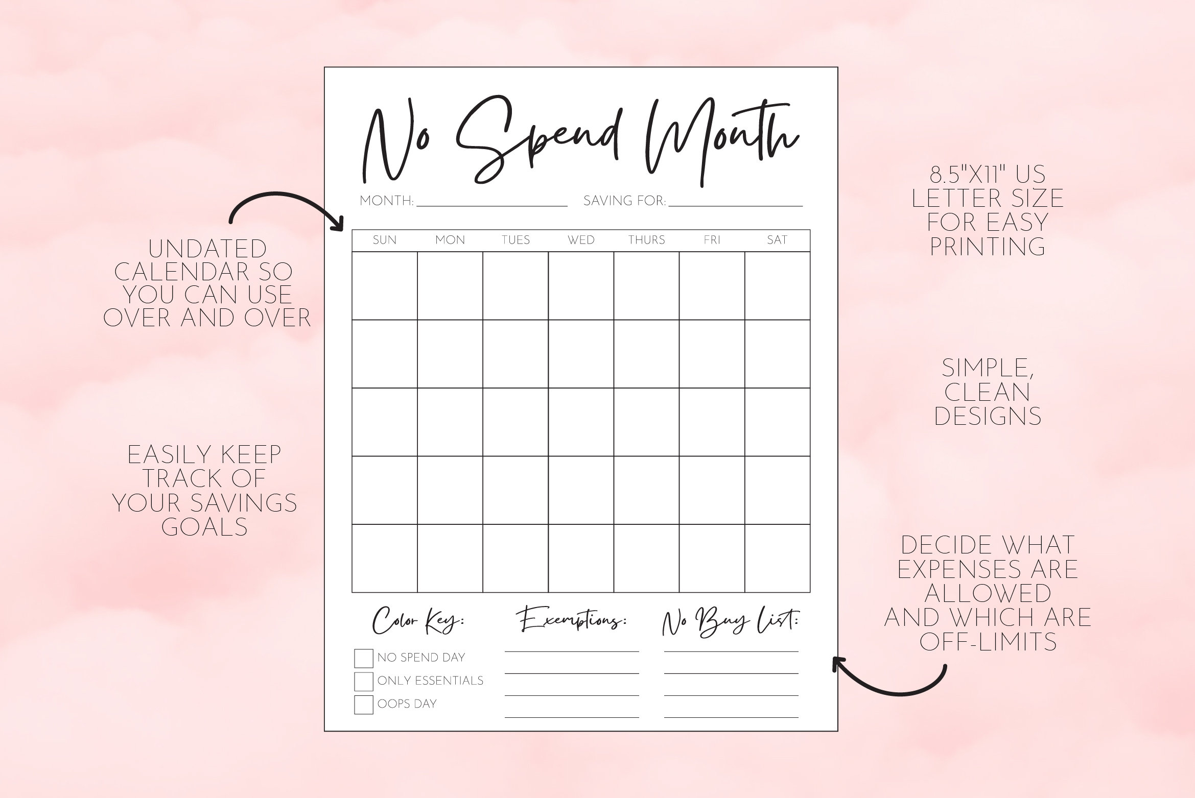 No Spend Challenge Printable Bundle, No Spend Tracker, No Spend ...